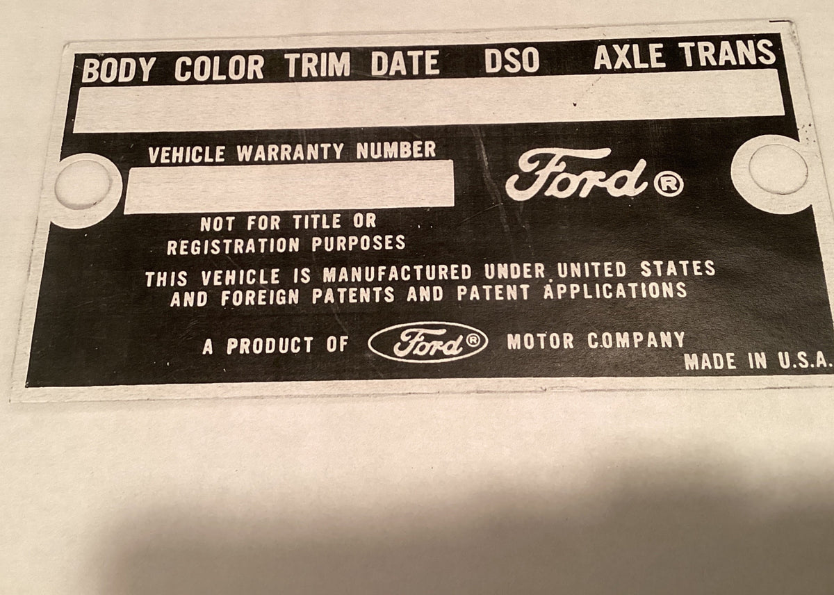 Mustang 1965-1969 Door Data Plate Stamped with Your Car Numbers – Dad's ...